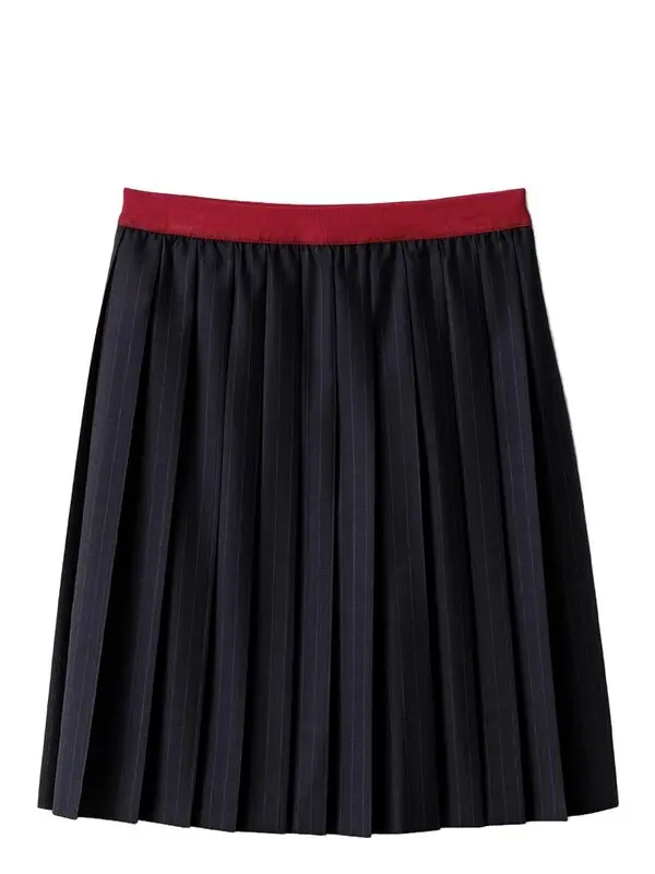 Miu Miu Pinstriped Pleated Midi Skirt - Navy
