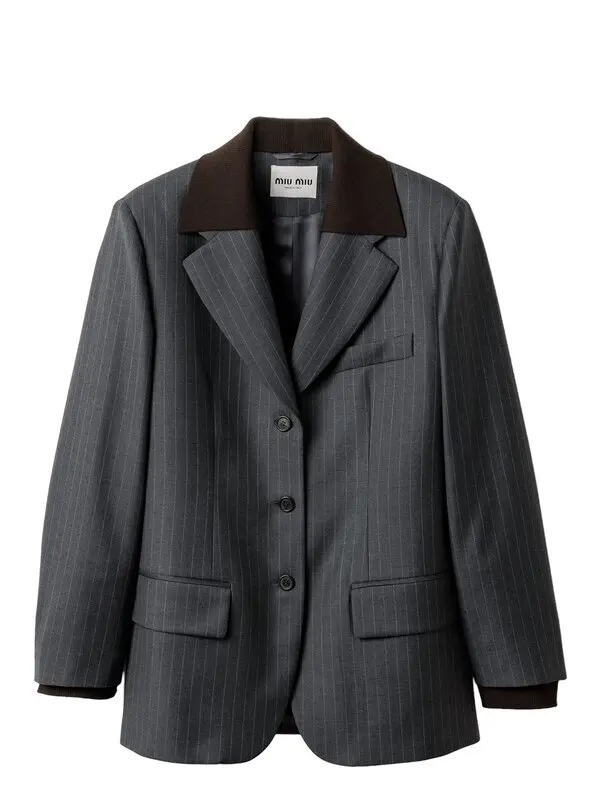 Miu Miu Single-breasted Pinstripe Jacket - Slate Gray