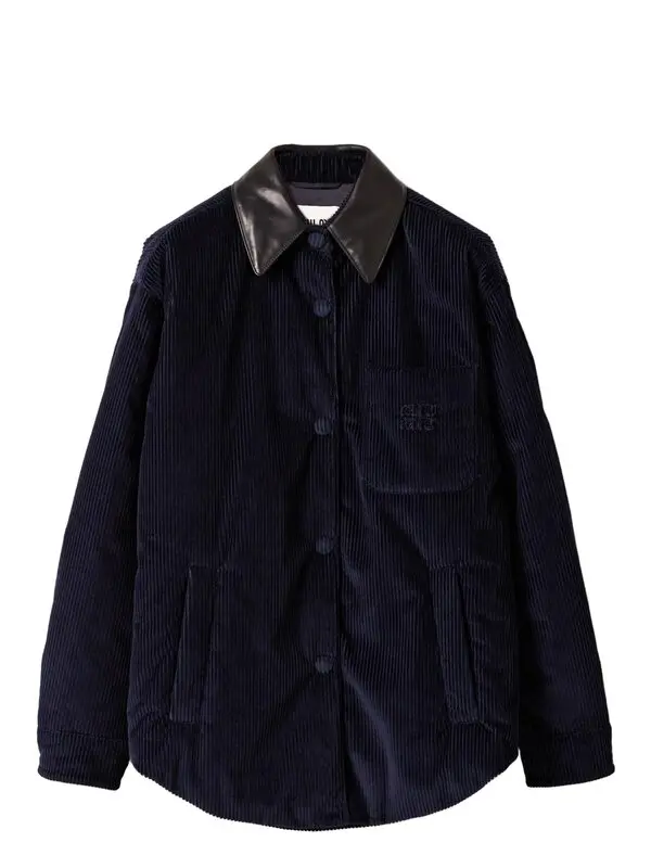 Miu Miu Corduroy And Nappa Leather Down Jacket - Navy