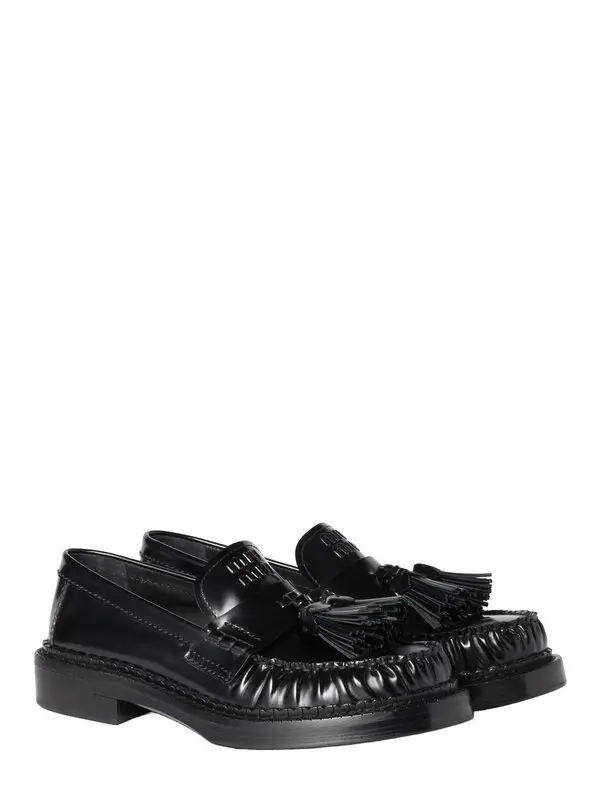 Miu Miu Tassel Loafers In Polished Leather - Black
