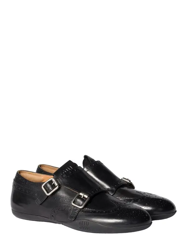 Miu Miu Calf Leather Brogue With Buckles - Black