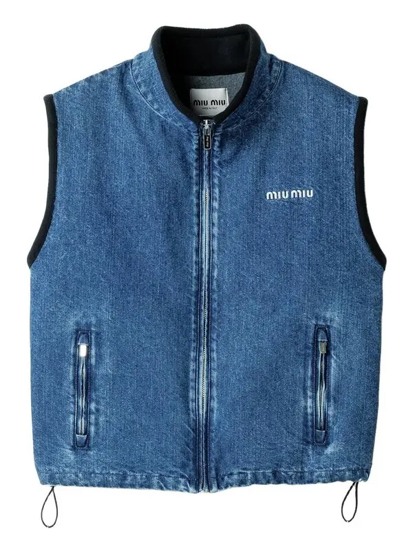 Miu Miu Cashmere Denim Blouson Vest - Navy