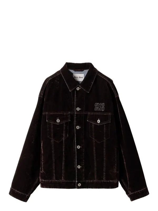 Miu Miu Flocked Chambray Jacket - Brown
