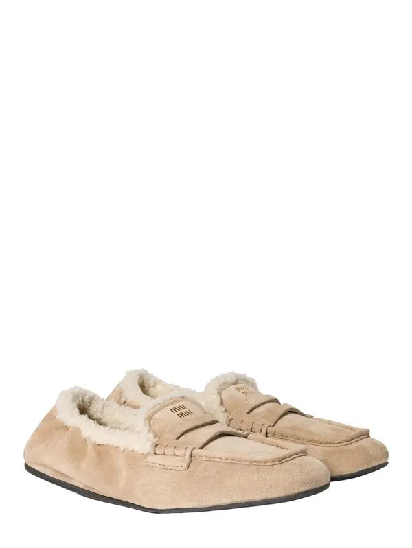 Miu Miu Ruches Suede Loafers - Desert Beige