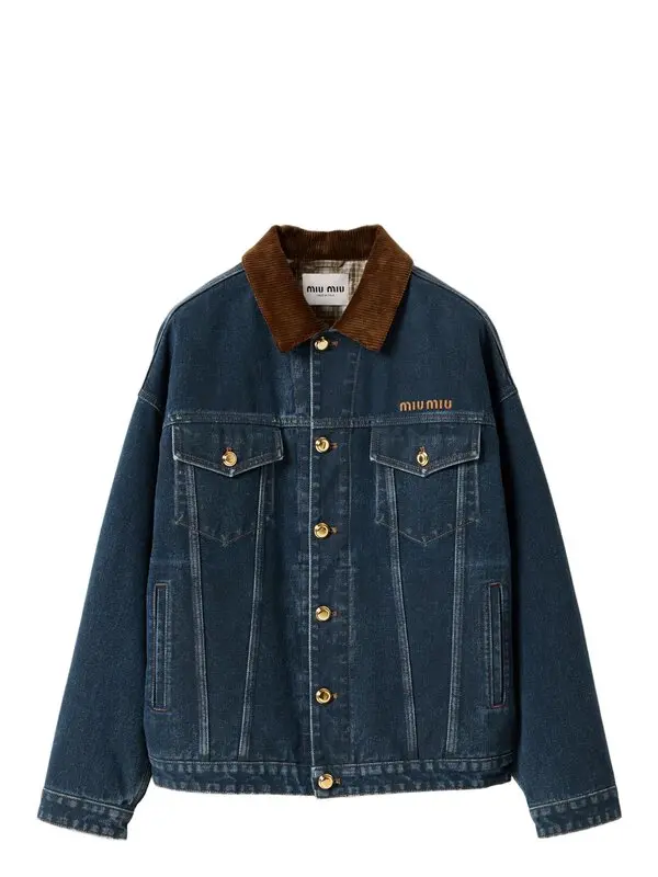 Miu Miu Flocked Denim And Velvet Blouson Jacket - Navy