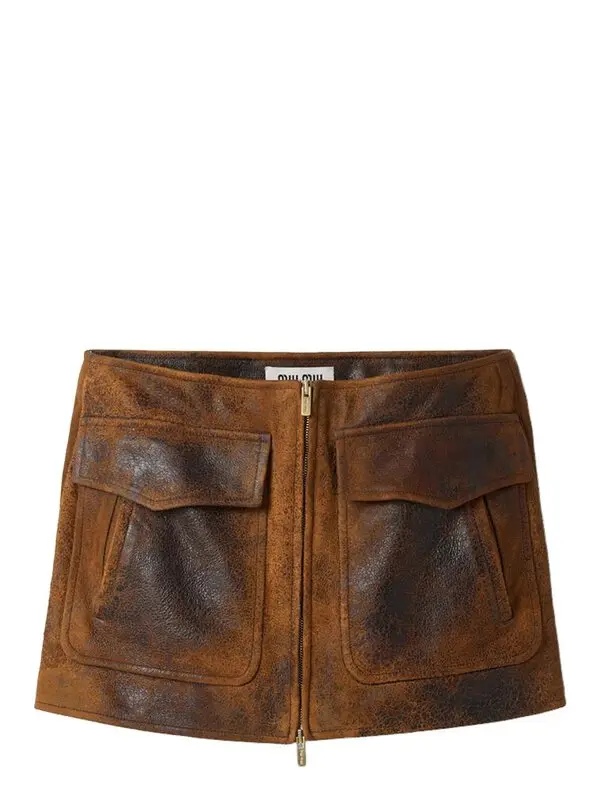 Miu Miu Waxed Suede Leather Mini-skirt - Cognac