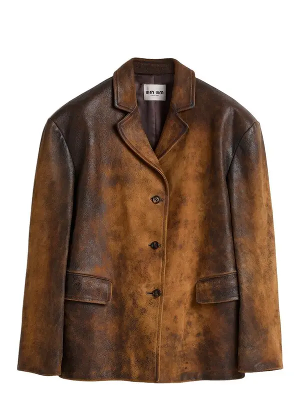Miu Miu Waxed Suede Leather Jacket - Cognac