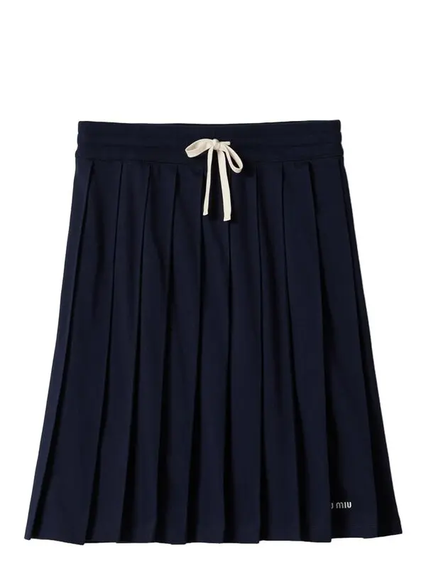 Miu Miu Pleated Gart-dyed Jersey Skirt - Navy