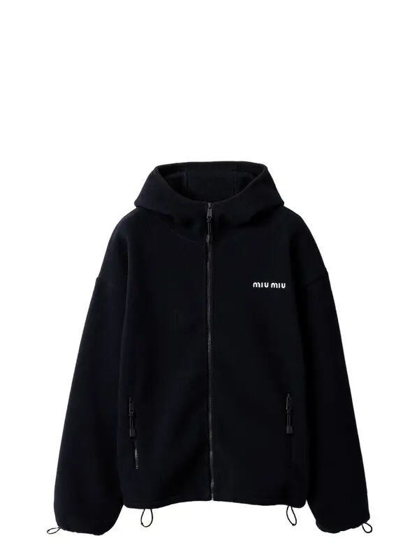 Miu Miu Cotton Fleece Zip-up Hoodie - Navy