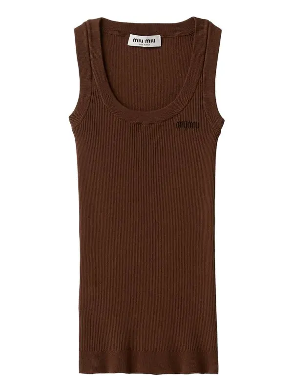 Miu Miu Cotton Knit Tank Top - Cocoa Brown