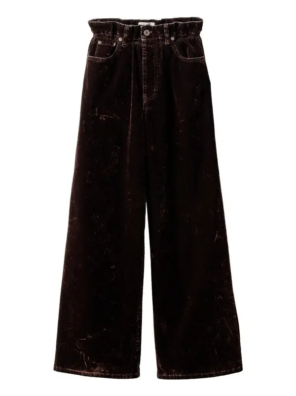 Miu Miu Washed Flocked Chambray Wide-leg Pants - Brown