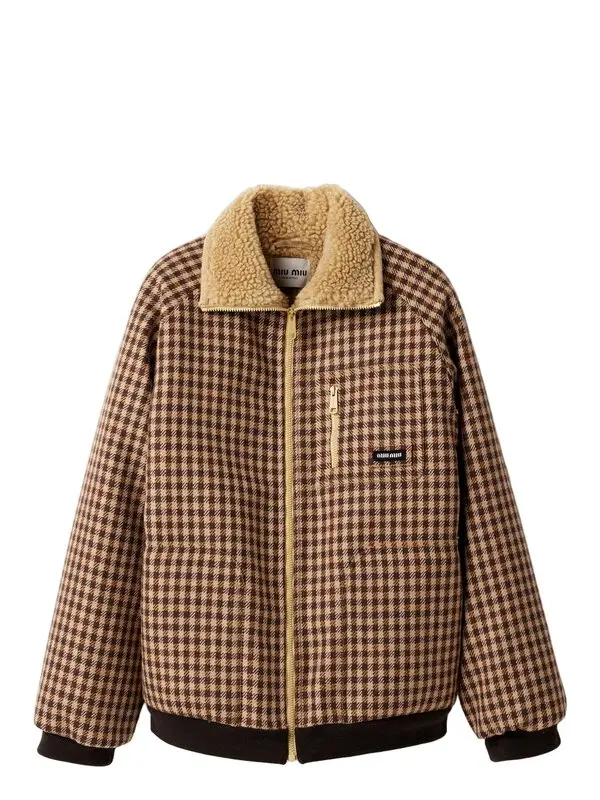 Miu Miu Checked Blouson Jacket - Camel/cocoa Brown