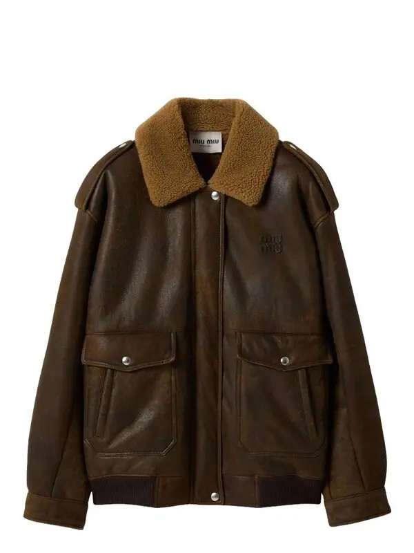 Miu Miu Shearling Blouson Jacket - Dark Brown