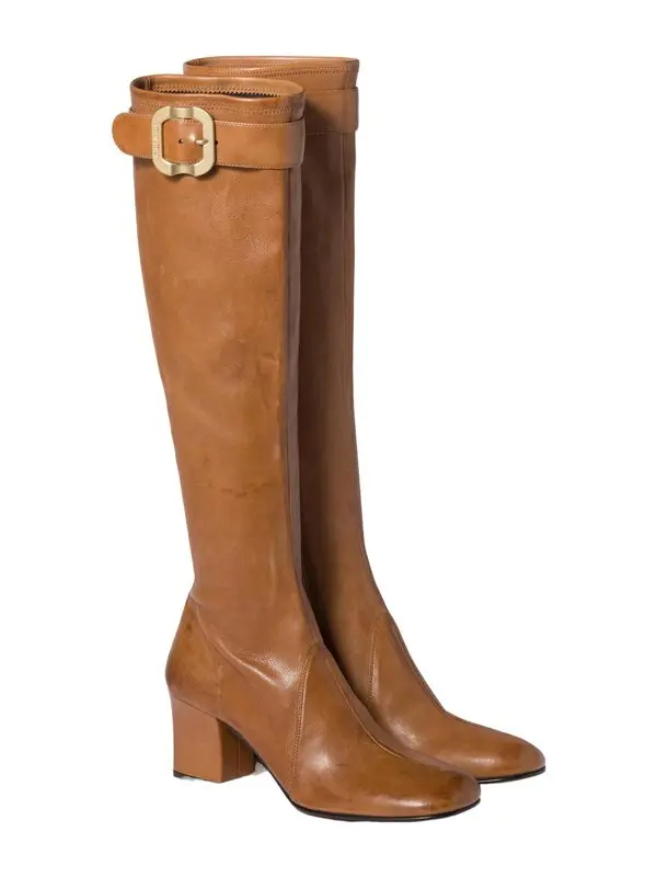 Miu Miu Nappa Leather Boots With Buckle - Caramel