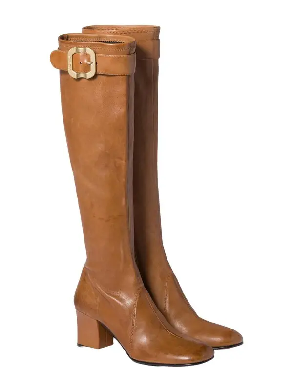 Miu Miu Nappa Leather Buckle Boots - Caramel
