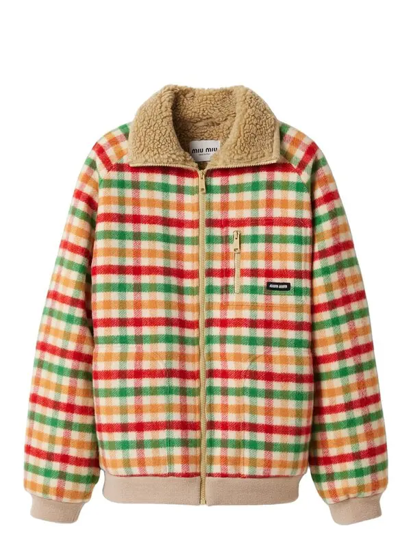 Miu Miu Checked Blouson Jacket - Red/green/soy Green