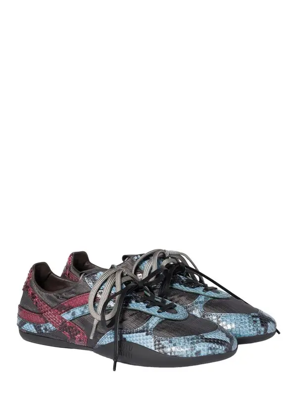 Miu Miu Technical Fabric And Ayers Leather Sneakers - Slate Gray/astral Blue