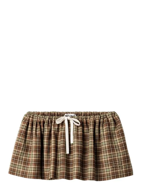 Miu Miu Plaid Miniskirt - Camel/tobacco