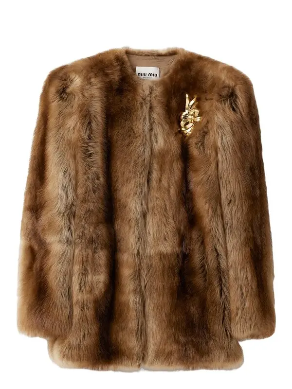 Miu Miu Shearling Fur Jacket - Tobacco