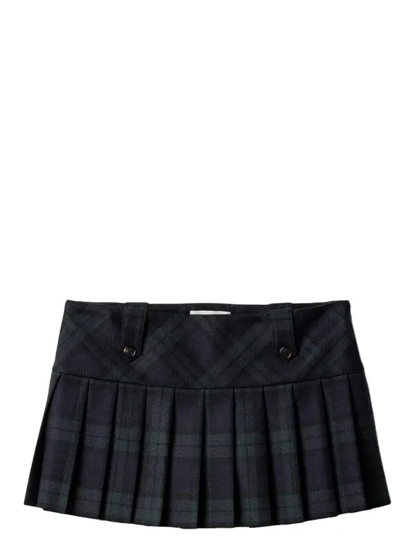 Miu Miu Pleated Checked Twill Miniskirt - Blue/green