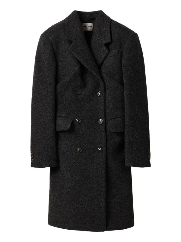 Miu Miu Double-breasted Shetland Wool Coat - Anthracite Gray