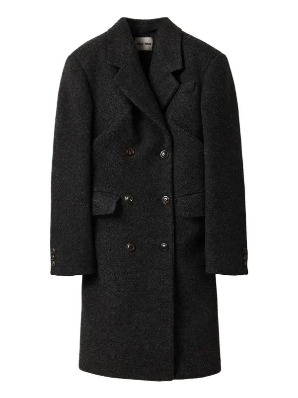 Miu Miu Double-breasted Shetland Wool Coat - Anthracite Gray