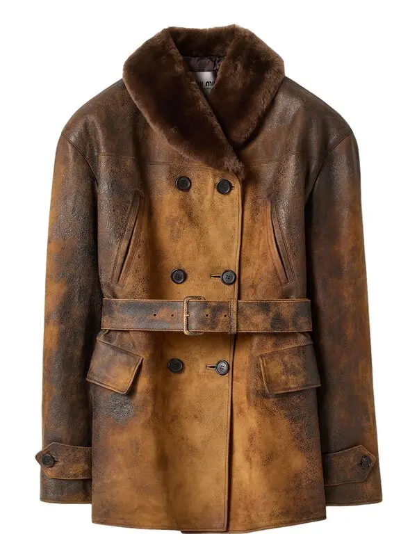 Miu Miu Double-breasted Waxed Suede Caban Jacket - Cognac