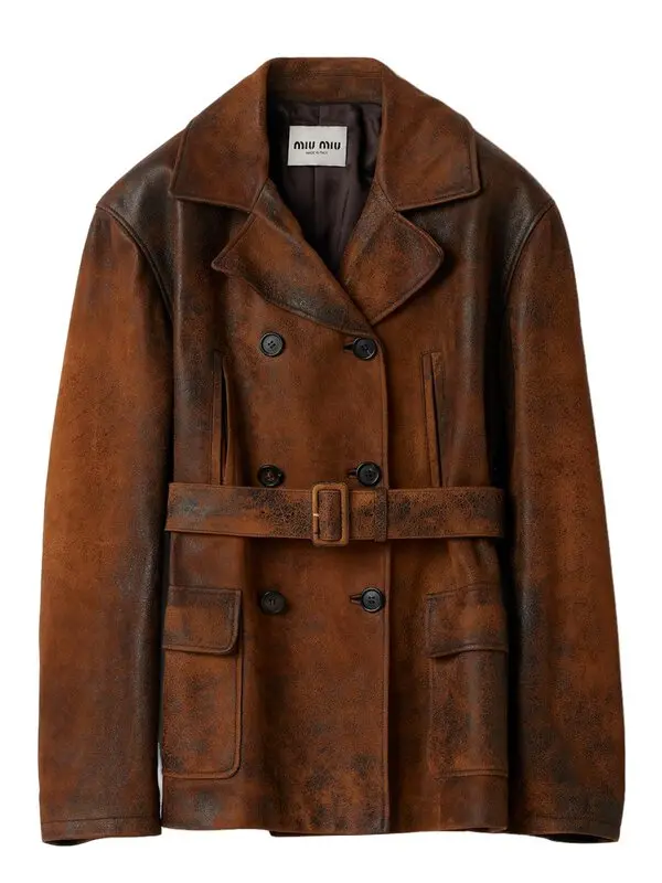 Miu Miu Double-breasted Waxed Suede Caban Jacket - Cognac