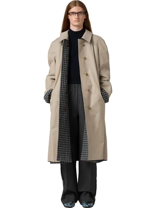 Miu Miu Reversible Twill And Check Trench Coat - Limestone/slate Gray
