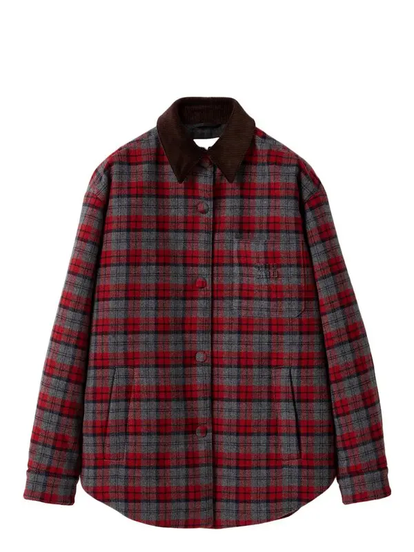 Miu Miu Plaid Down Jacket - Slate/red