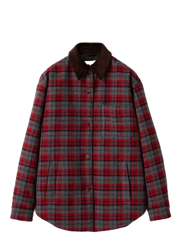 Miu Miu Plaid Down Jacket - Slate/red