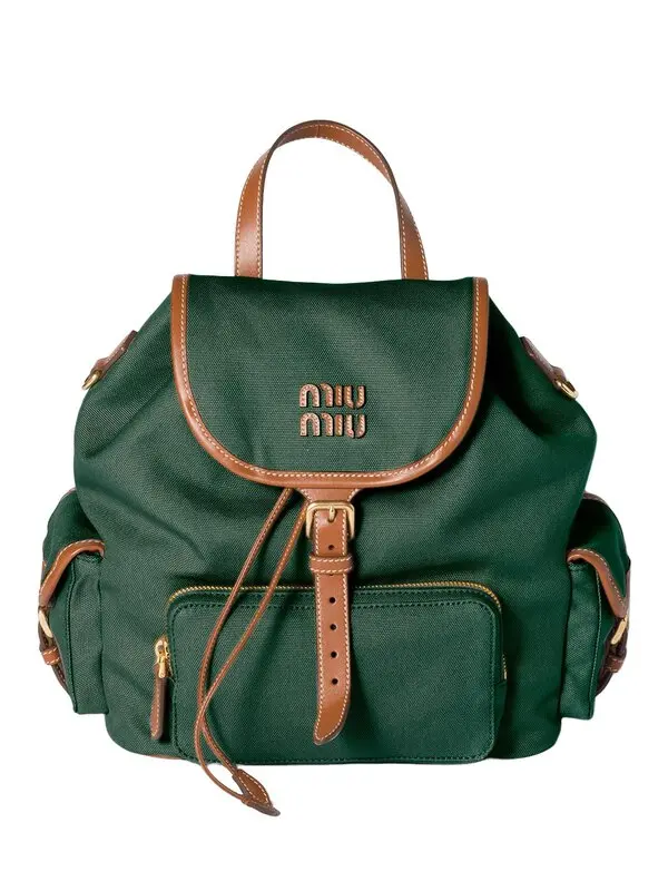 Miu Miu Canvas And Leather Backpack - Billiard Green/brandy