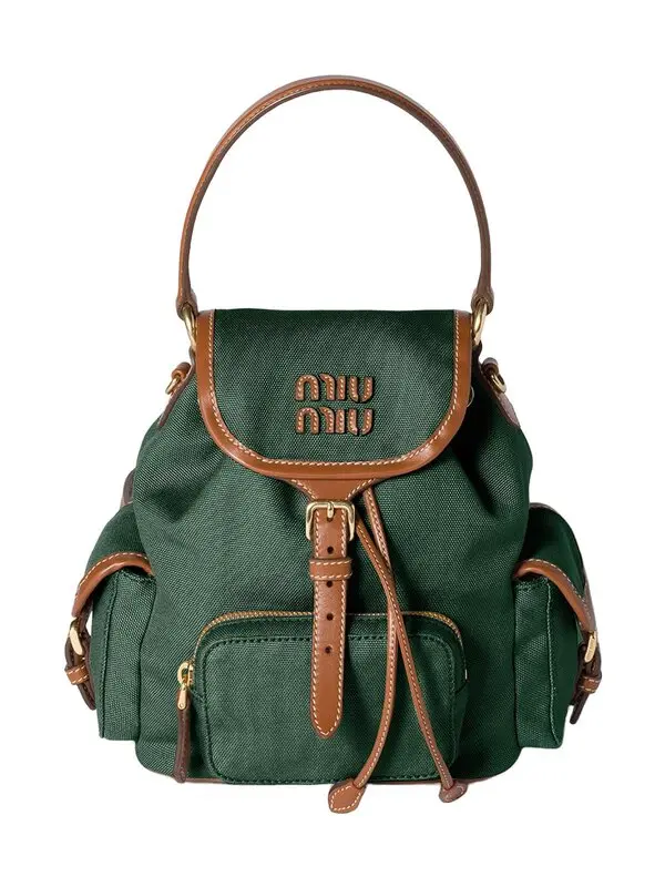 Miu Miu Canvas And Leather Backpack - Billiard Green/brandy
