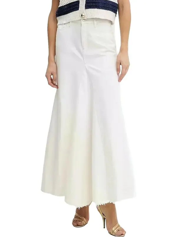 Guess Frayed-hem Denim Maxi Skirt - White