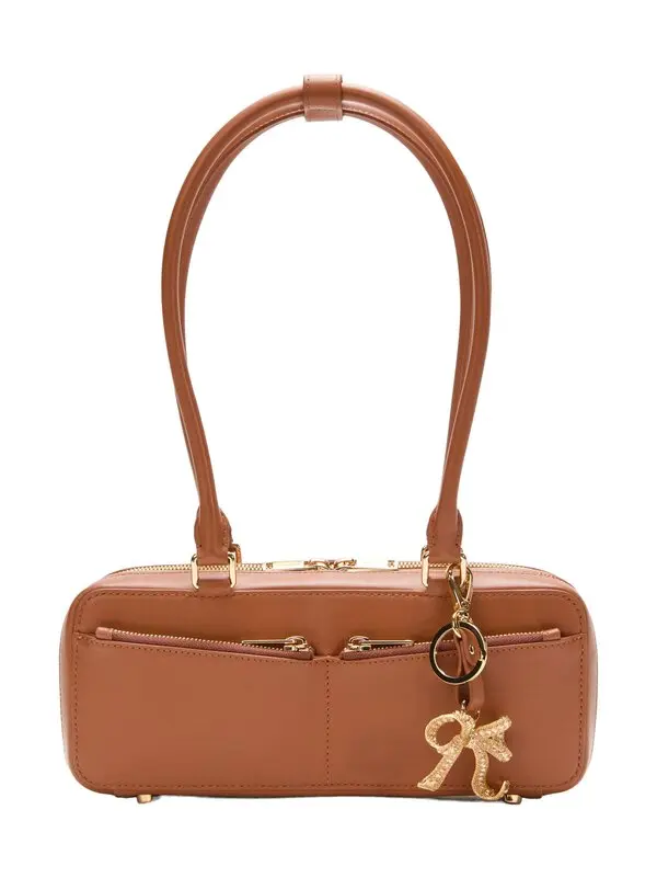 SELF-PORTRAIT Leather Crossbody Bag With Charm - Brown