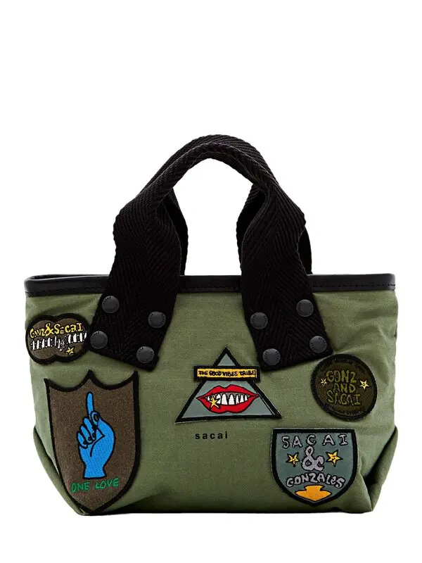 Sacai Small Tote Bag X Marc Gonzales With Patches - Green