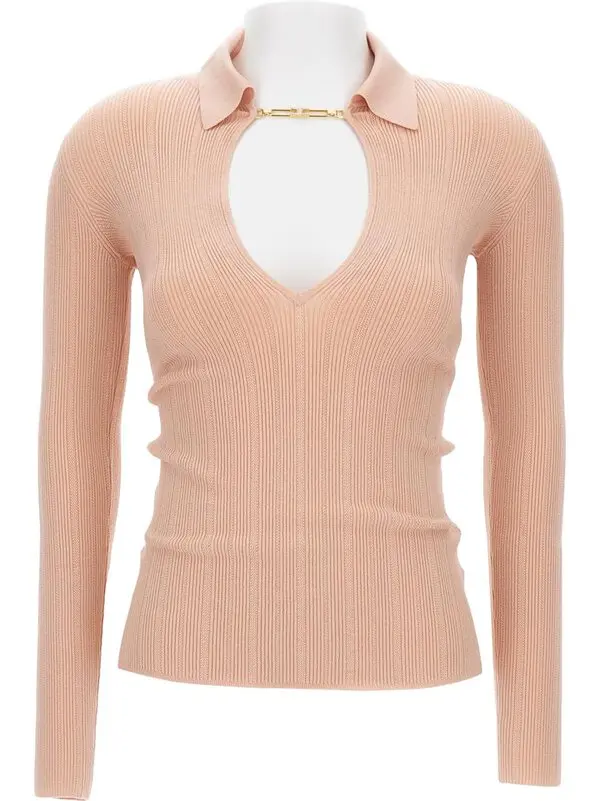 Elisabetta Franchi Tricot Asymmetric V-neck Sweater - Rose