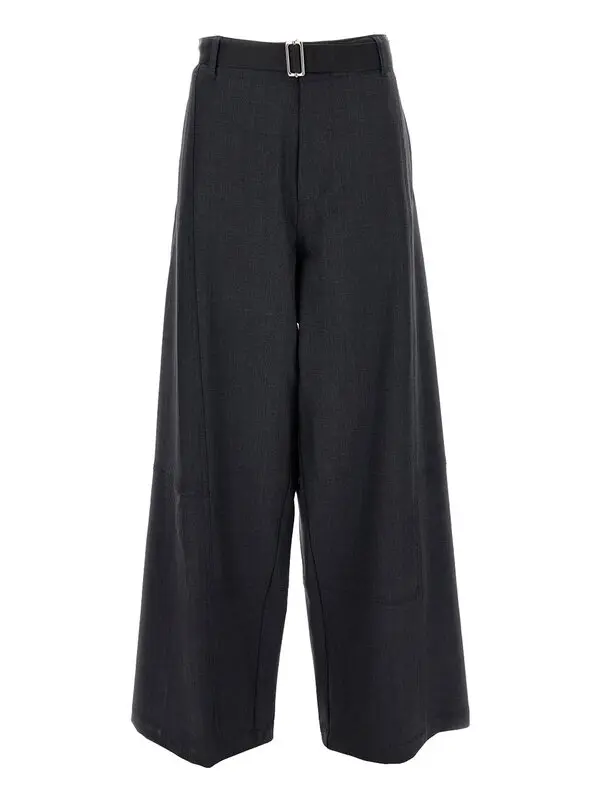 Plan C Wide Leg Virgin Wool Trousers - Grey