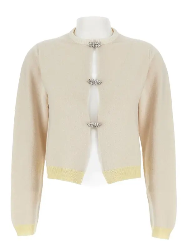 BARRIE Cardigan With Rhinestone Brooch - White