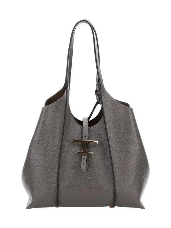 TOD'S Small Leather Shopping Bag - Grey