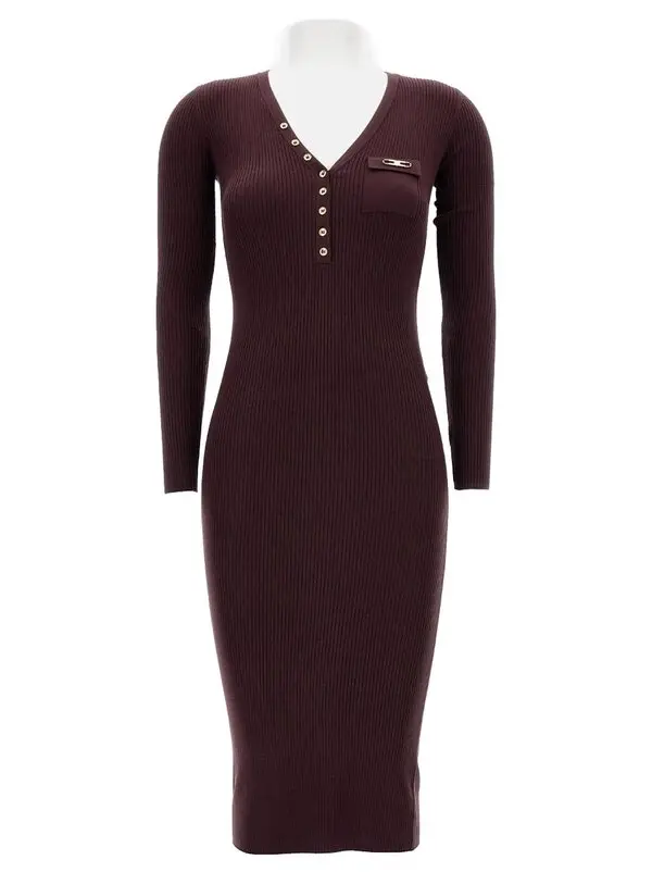Elisabetta Franchi Ribbed Midi Dress - Brown