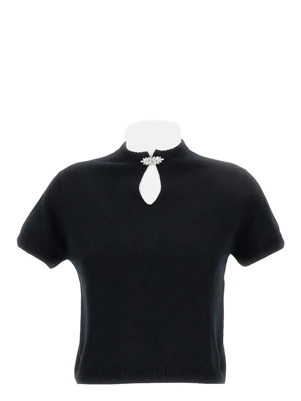 BARRIE Knit Top With Rhinestone Brooch - Black