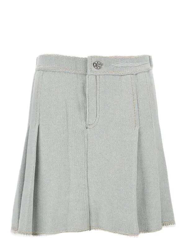 BARRIE Pleated Cotton And Wool Blend Skirt - Sky Blue