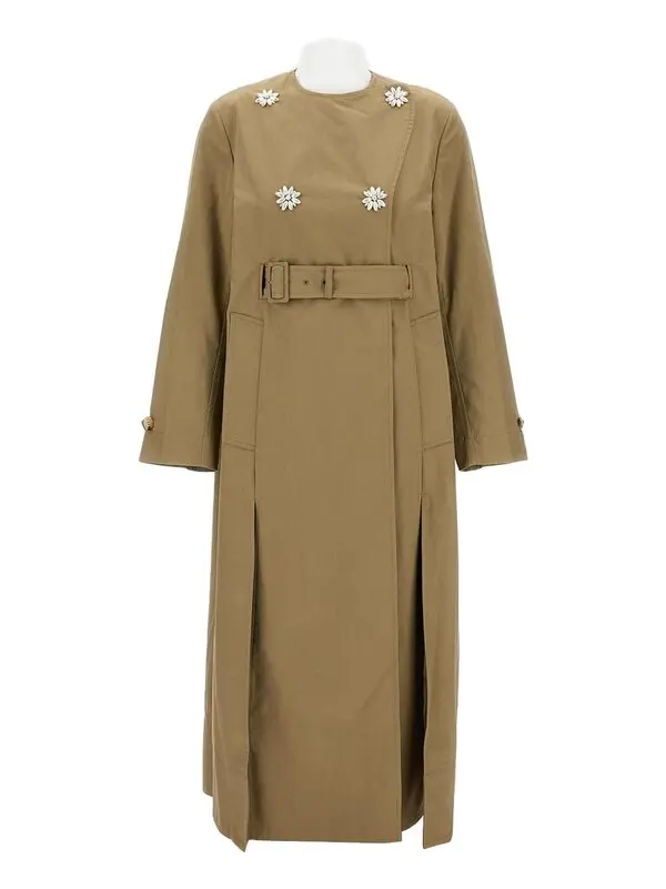 Simone Rocha Long Belted Trench Coat With Slits - Beige