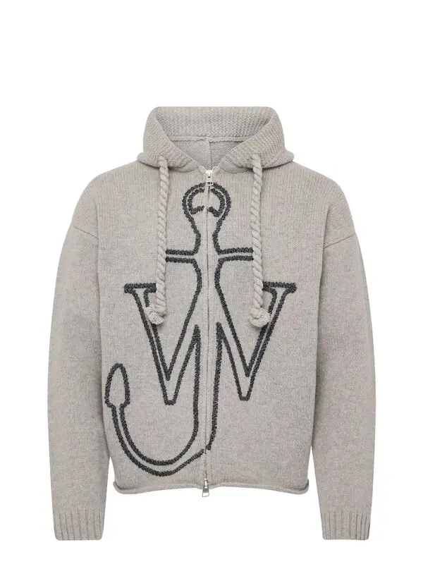 JW Anderson Anchor Embroidery Zipped Hoodie - Grey