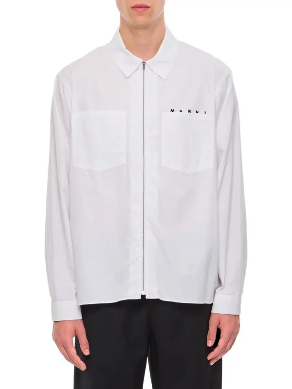 Marni Full Zip Cotton Shirt - White