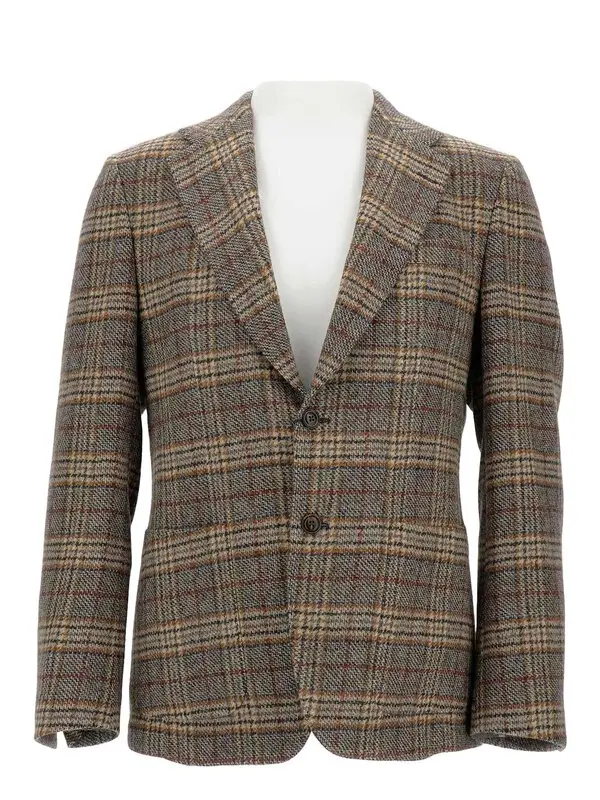 FAY Overcheck Wool Jacket - Brown