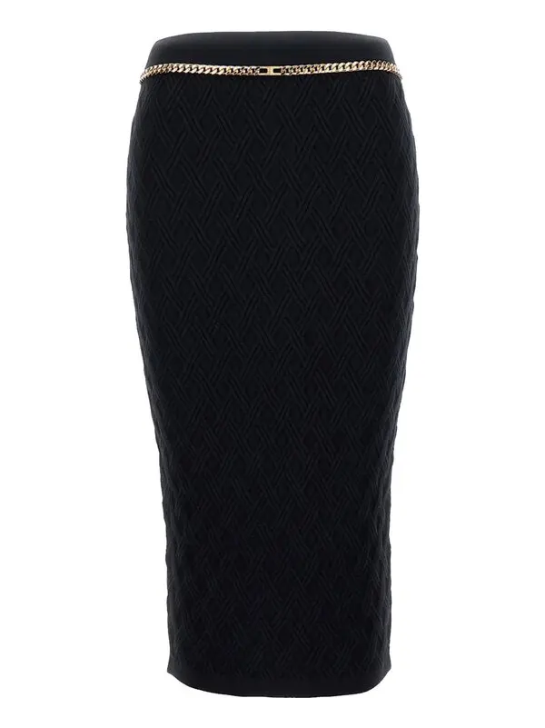 Elisabetta Franchi Midi Skirt With Chain Detail - Black