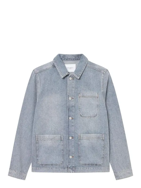 LES DEUX Layton Washed Denim Overshirt - Sky Blue