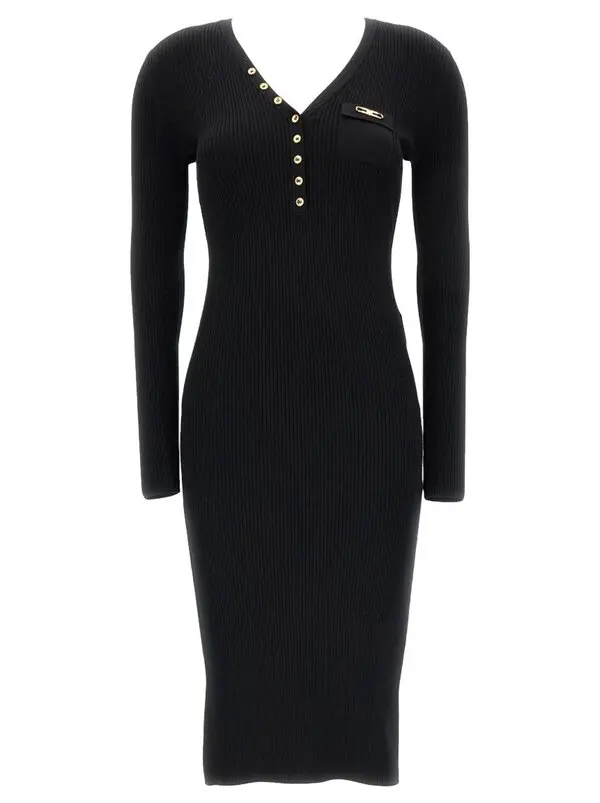 Elisabetta Franchi Ribbed Midi Dress - Black